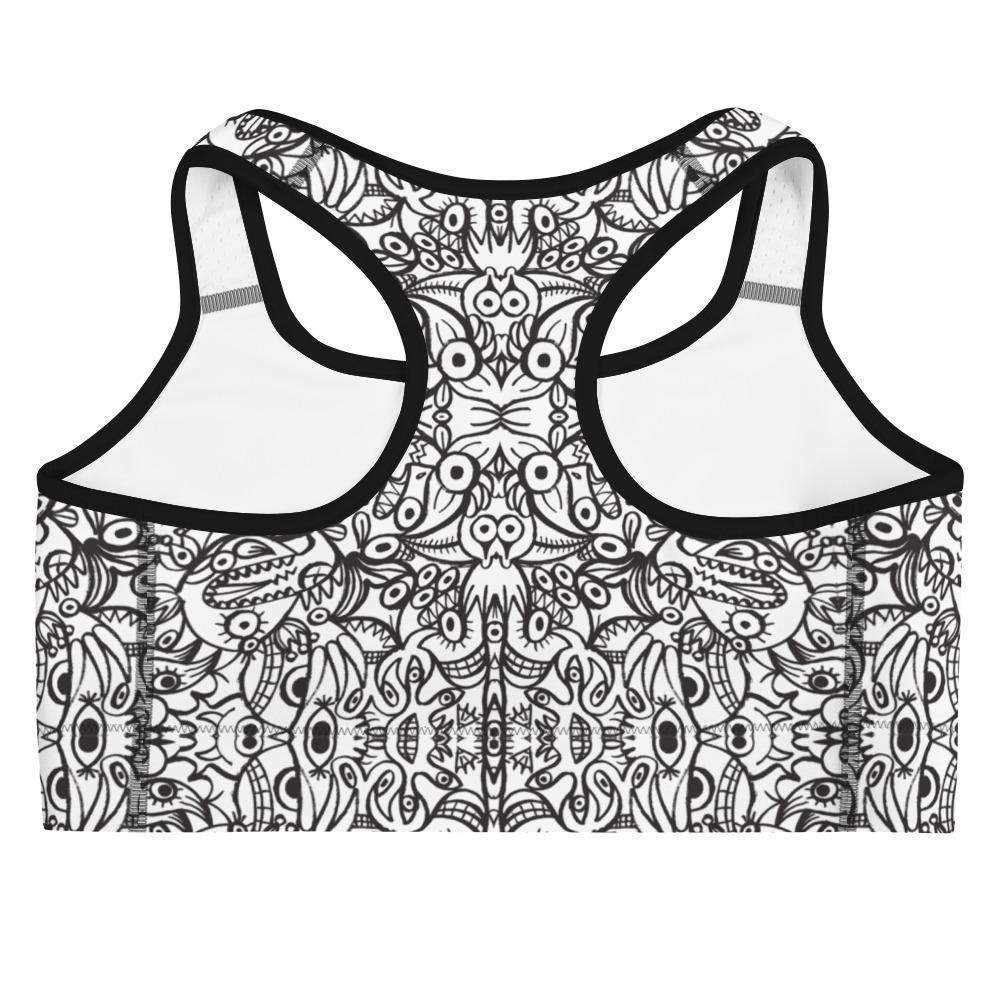 Brush style doodle critters Sports bra – Zoo&co